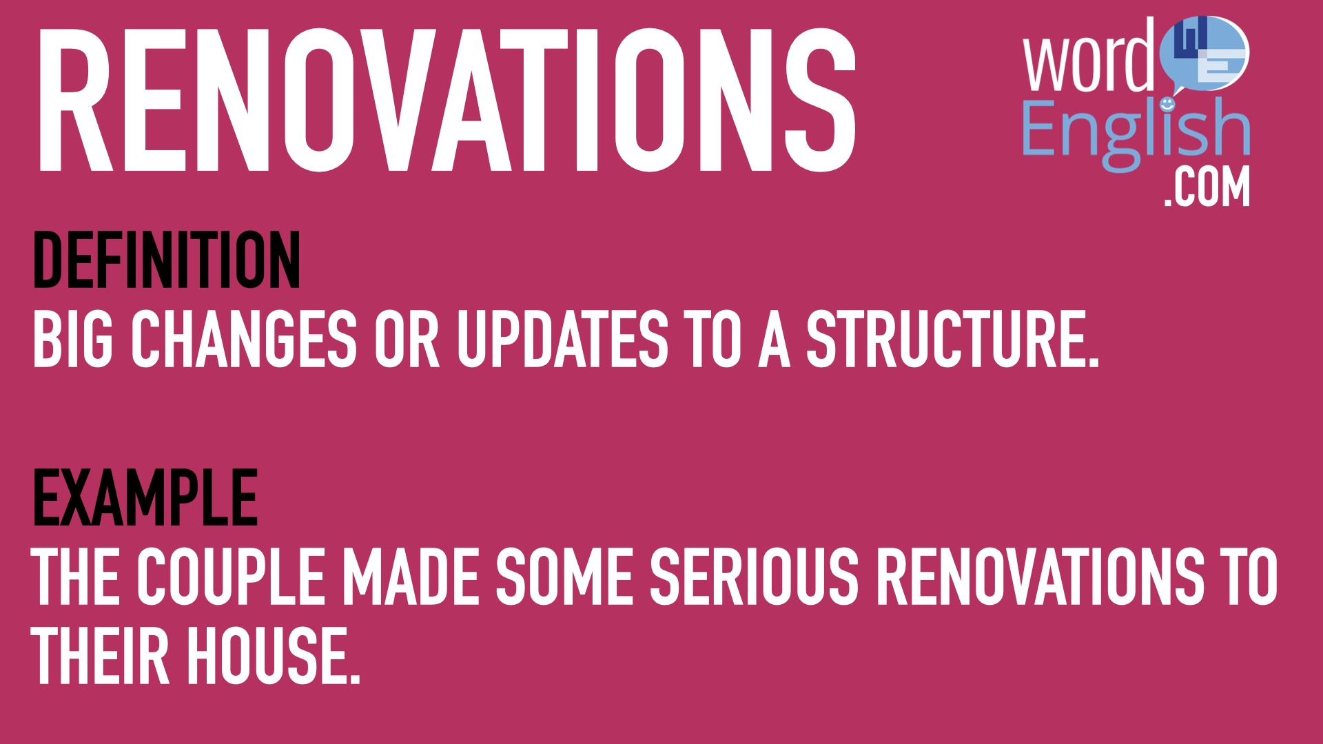 Renovations - Vocabulary - Word English